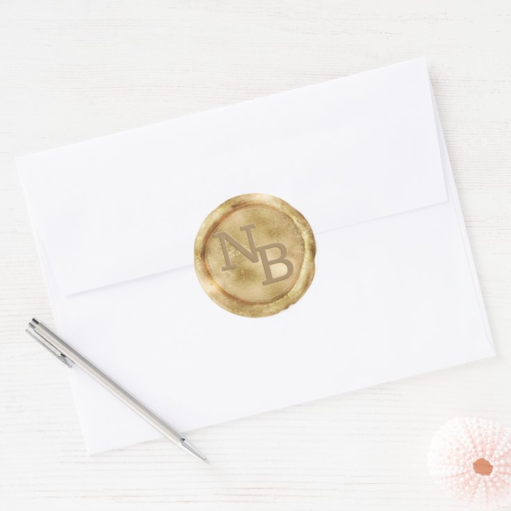 Yellow Gold Monogrammed Wax Seal Sticker | Zazzle