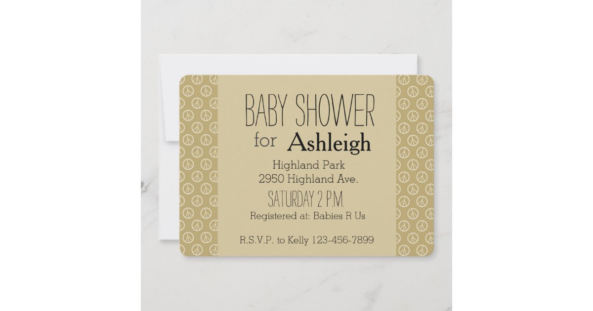 Yellow Gold Peace Signs baby shower Invitation | Zazzle