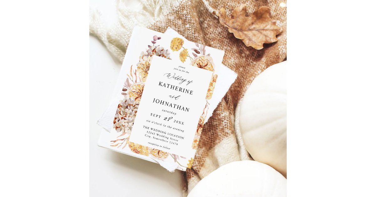 Yellow Golden Floral Wedding Invitation | Zazzle