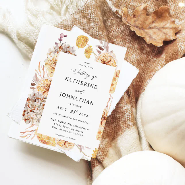 Yellow Golden Floral Wedding Invitation | Zazzle