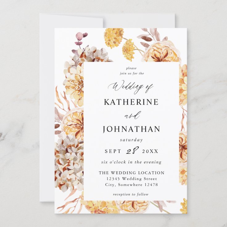 Yellow Golden Floral Wedding Invitation | Zazzle