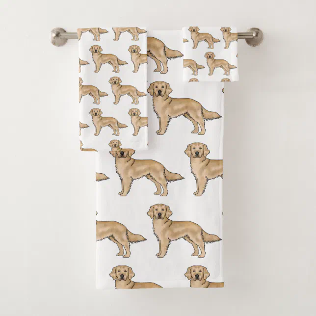 Yellow Golden Retriever Cute Cartoon Dog Pattern Bath Towel Set | Zazzle