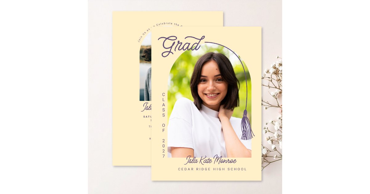 Yellow Grad Announcement and Invitation with Photo | Zazzle
