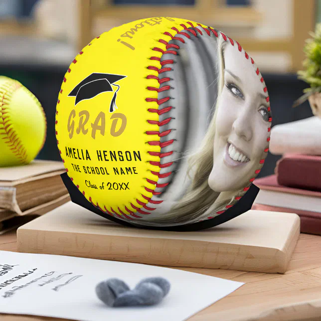Yellow Grad Congratulations Graduation Photo Softball | Zazzle