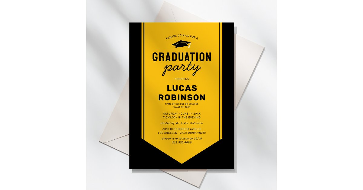 Yellow Graduate Stole Sash Graduation Party Invitation | Zazzle