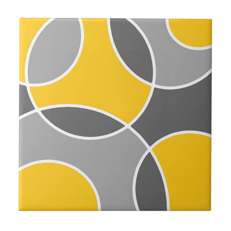 Yellow Gray Abstract Circles Ceramic Tile | Zazzle