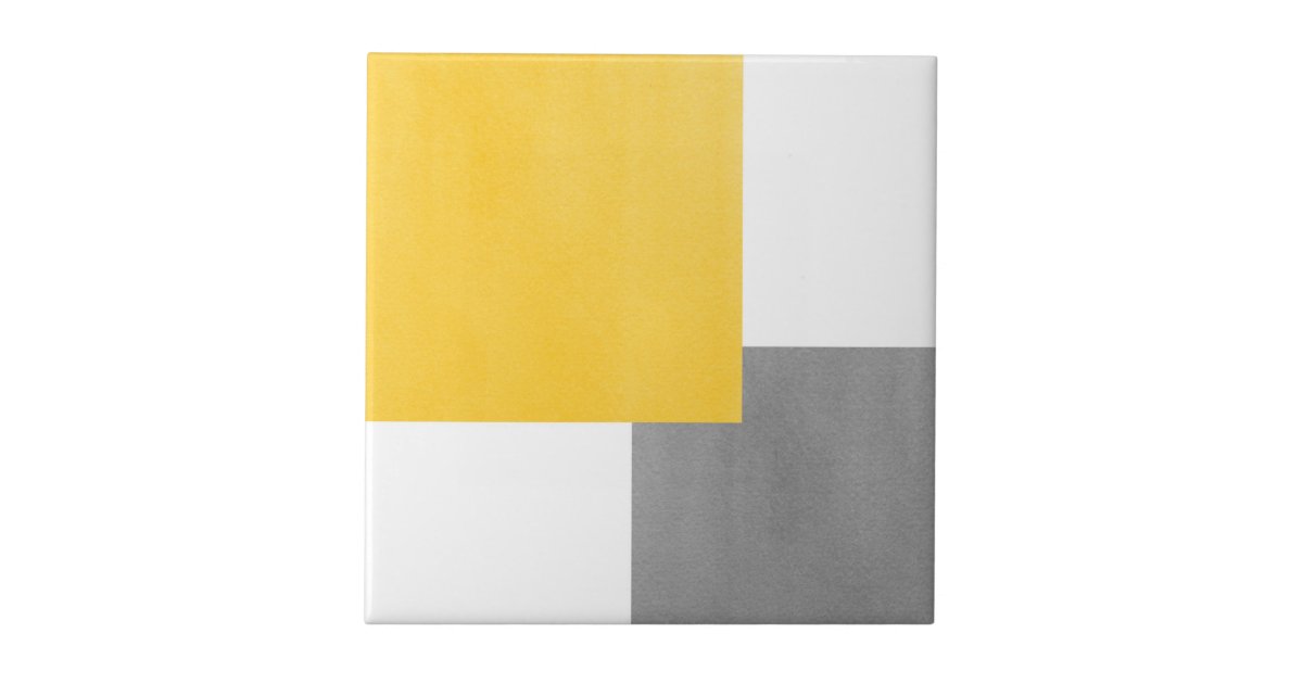 Yellow Gray and White Geometric Block Ceramic Tile | Zazzle
