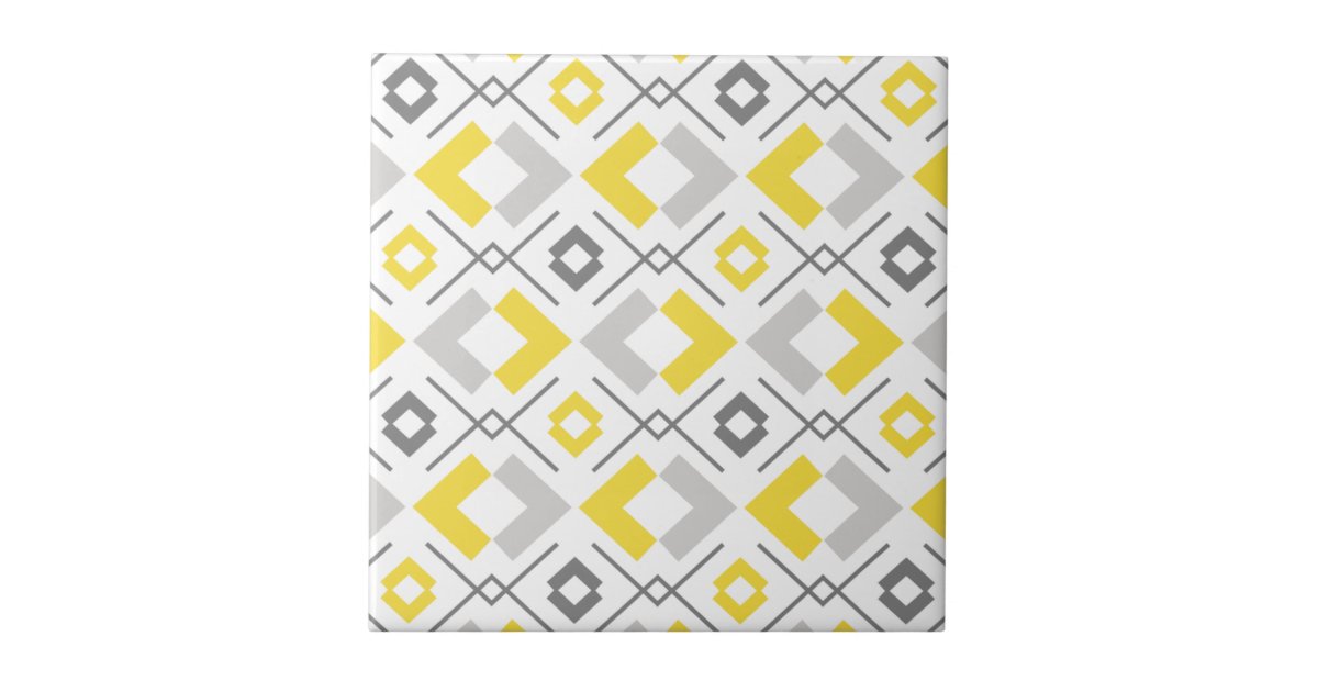 Yellow gray and white geometric pattern ceramic tile | Zazzle