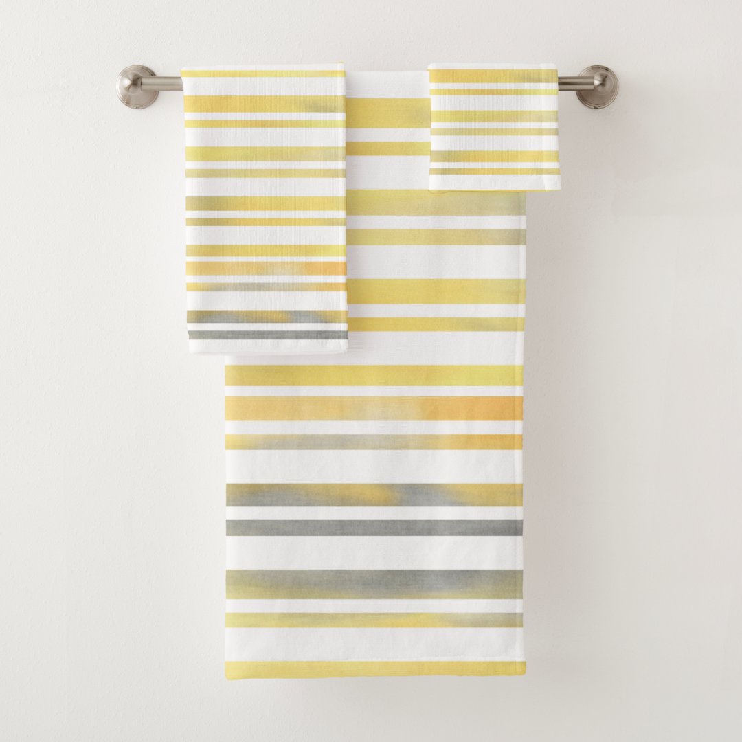 Yellow Gray and White Stripes Bath Towel Set | Zazzle