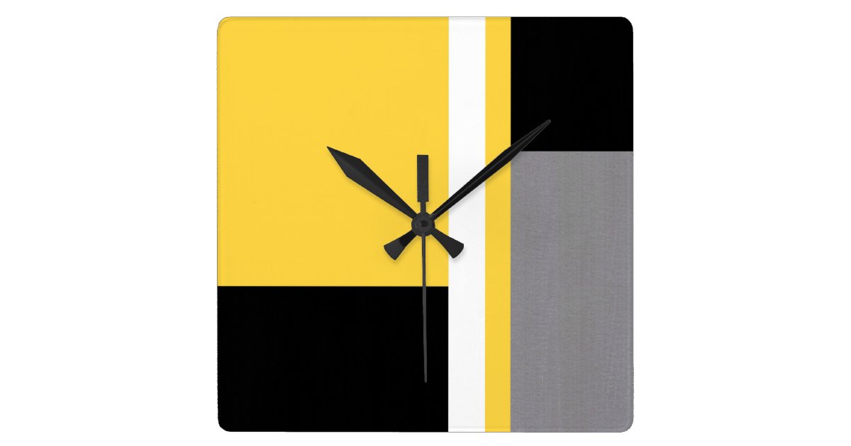 Yellow Gray Black and White Block Square Wall Clock | Zazzle