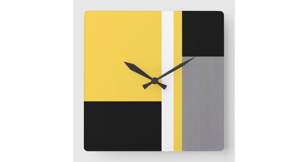Yellow Gray Black and White Block Square Wall Clock | Zazzle