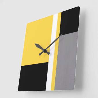 Yellow Gray Black and White Block Square Wall Clock | Zazzle