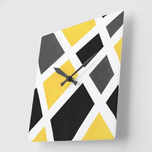 Yellow Gray Black White Geometric Square Wall Clock | Zazzle