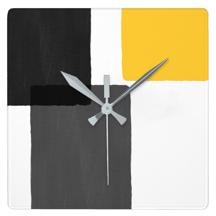 Yellow Gray Black White Modern Minimalist Square Wall Clock | Zazzle