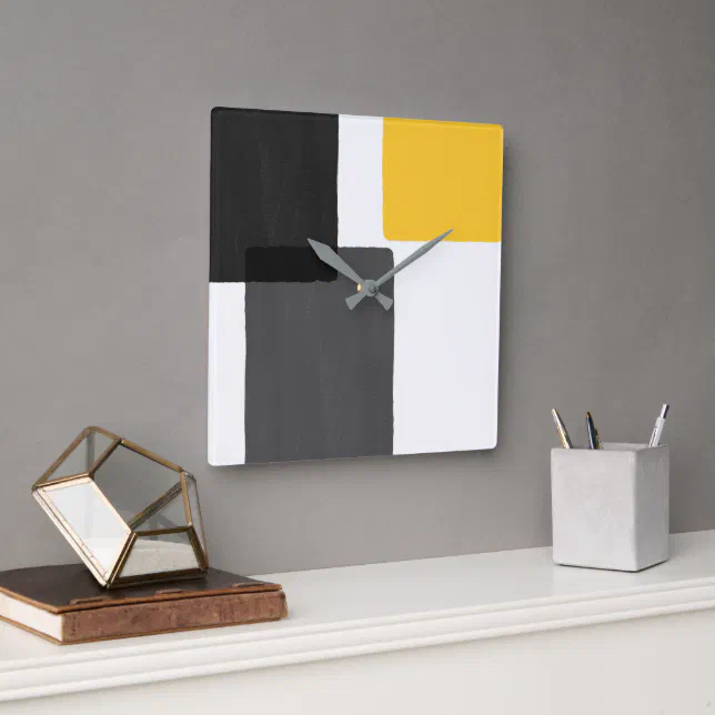 Yellow Gray Black White Modern Minimalist Square Wall Clock | Zazzle