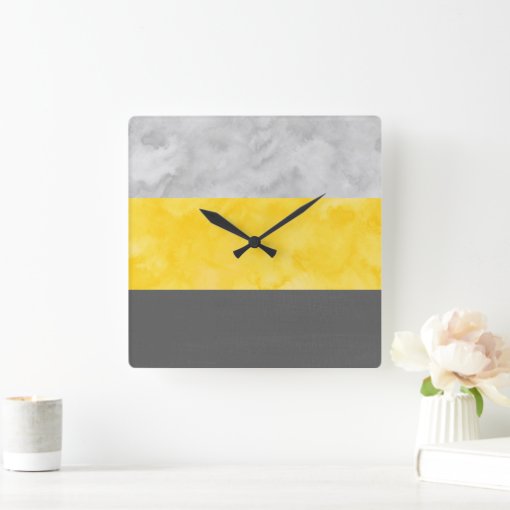 Yellow Gray Block Stripes Square Wall Clock | Zazzle