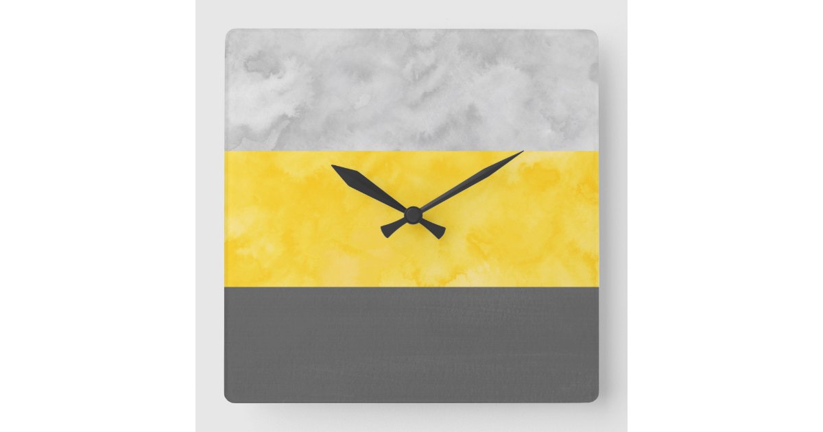 Yellow Gray Block Stripes Square Wall Clock | Zazzle