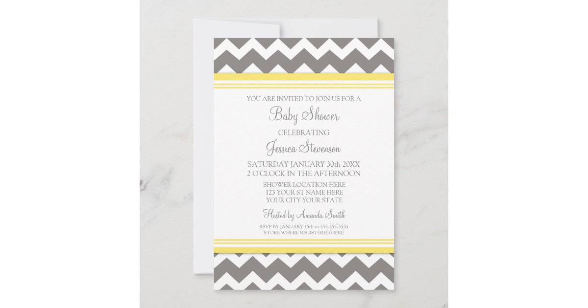 Yellow Gray Chevron Custom Baby Shower Invitations | Zazzle