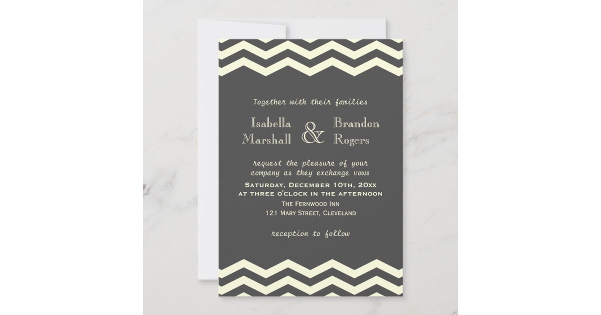 Yellow & Gray Chevron Wedding Invitation | Zazzle