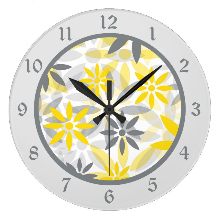 Yellow Gray Flower Graphic Large Clock | Zazzle