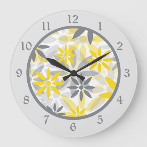Yellow Gray Flower Graphic Large Clock | Zazzle