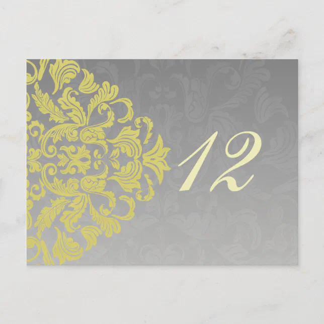 "yellow gray" table numbers postcards | Zazzle