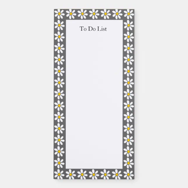Yellow Gray White Daisy Pattern Magnetic Notepad | Zazzle