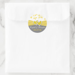 Yellow, Gray, White Floral Wedding Favor Sticker | Zazzle