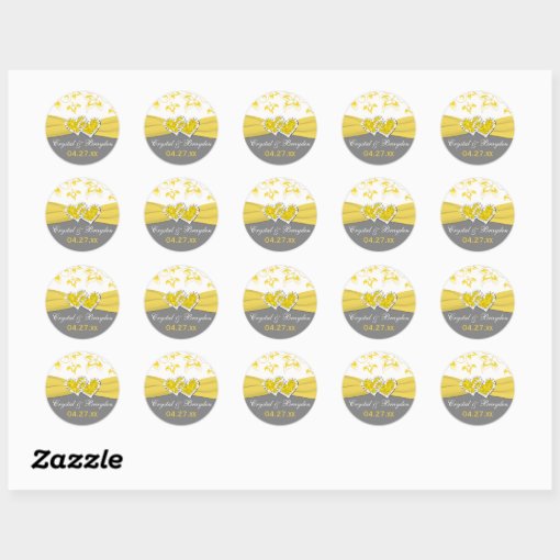 Yellow, Gray, White Floral Wedding Favor Sticker | Zazzle