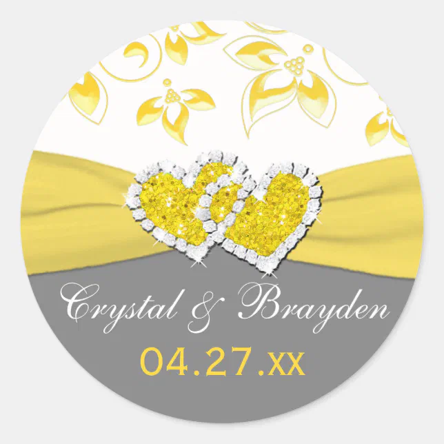 Yellow, Gray, White Floral Wedding Favor Sticker | Zazzle