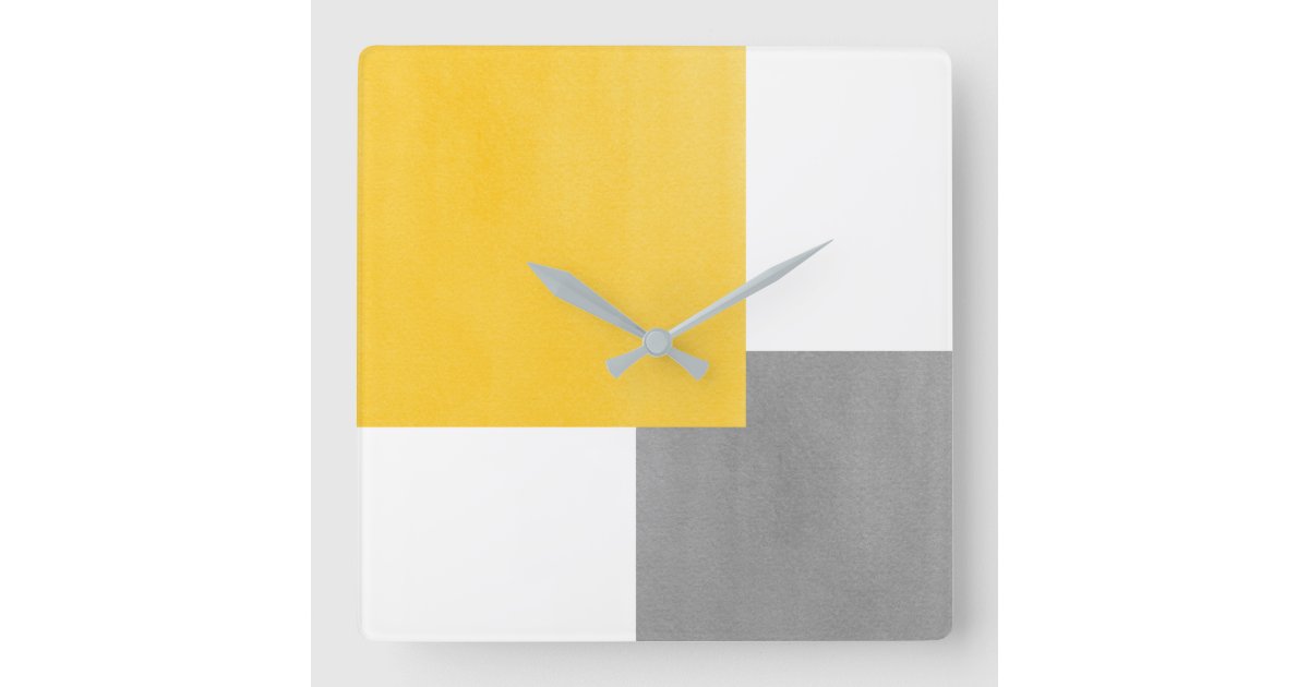 Yellow Gray White Geometric Block Square Wall Clock | Zazzle