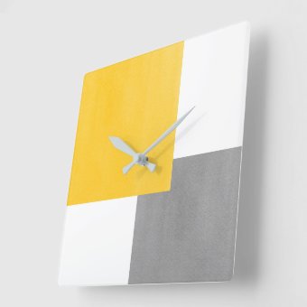 Yellow Gray White Geometric Block Square Wall Clock | Zazzle