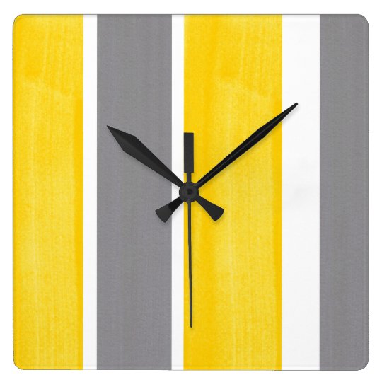 Yellow Gray White Stripe Modern 2 Square Wall Clock | Zazzle.com