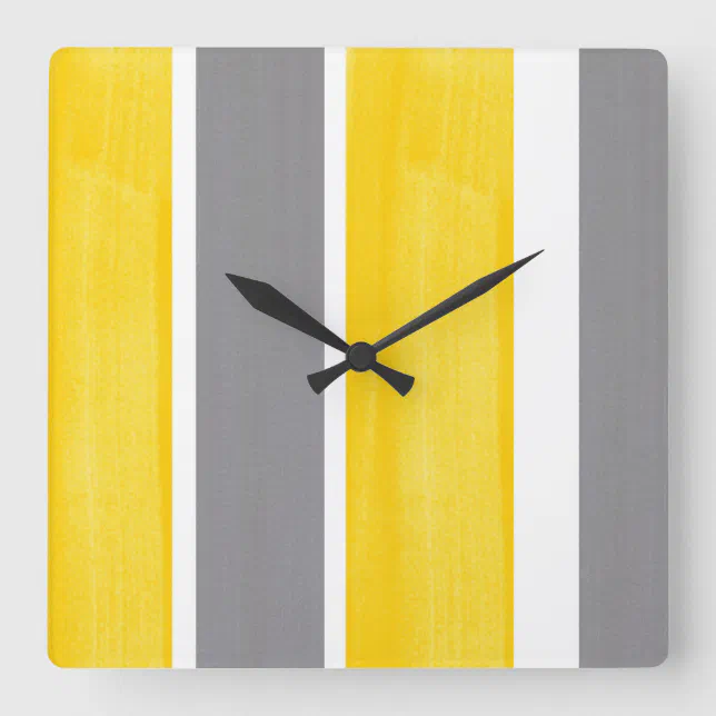 Yellow Gray White Stripe Modern 2 Square Wall Clock | Zazzle