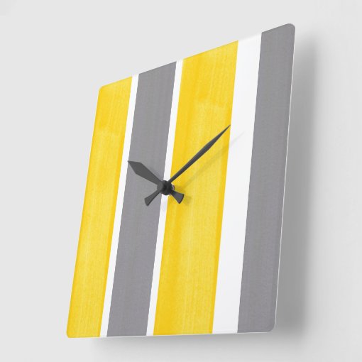 Yellow Gray White Stripe Modern 2 Square Wall Clock | Zazzle