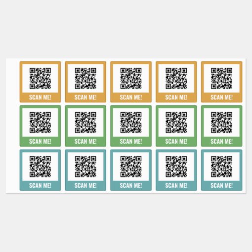 Yellow Green Blue Scan Me! QR Code Labels | Zazzle