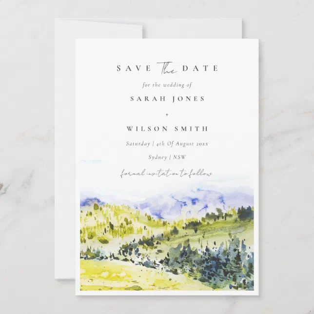 Yellow Green Countryside Hills Save The Date Card | Zazzle