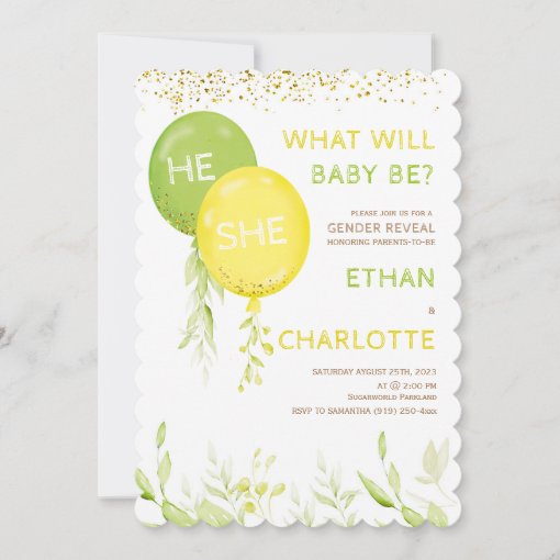 Yellow & Green Gender Reveal Baby Shower Party Invitation | Zazzle
