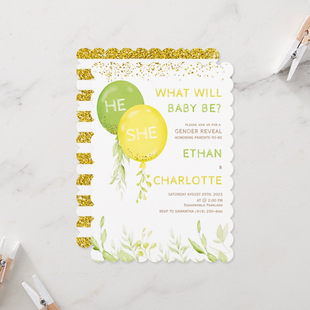 Yellow & Green Gender Reveal Baby Shower Party Invitation | Zazzle