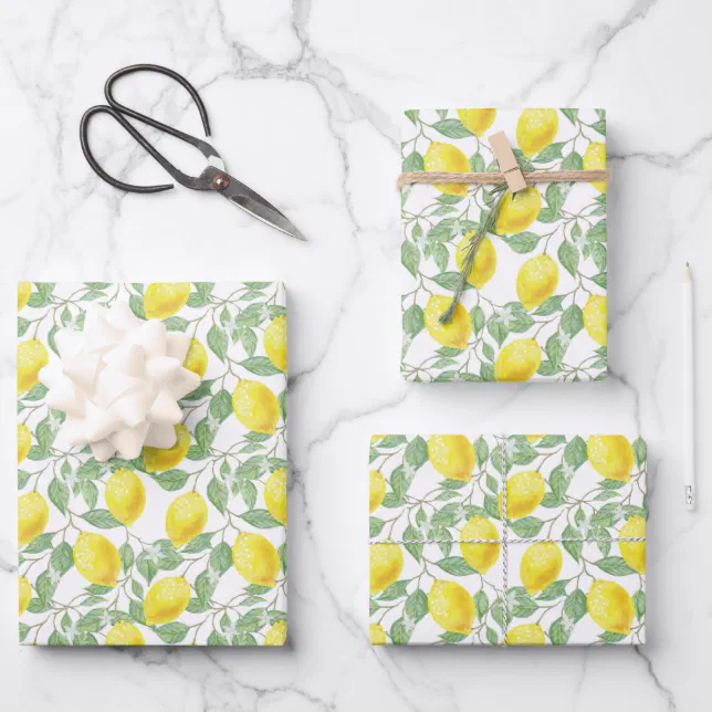 Yellow & Green Lemon Tree Pattern Wrapping Paper Sheets | Zazzle