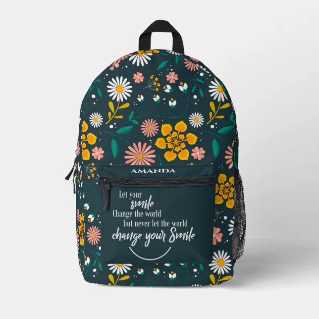 Yellow Green Pretty Floral Inspirational Quote Printed Backpack | Zazzle