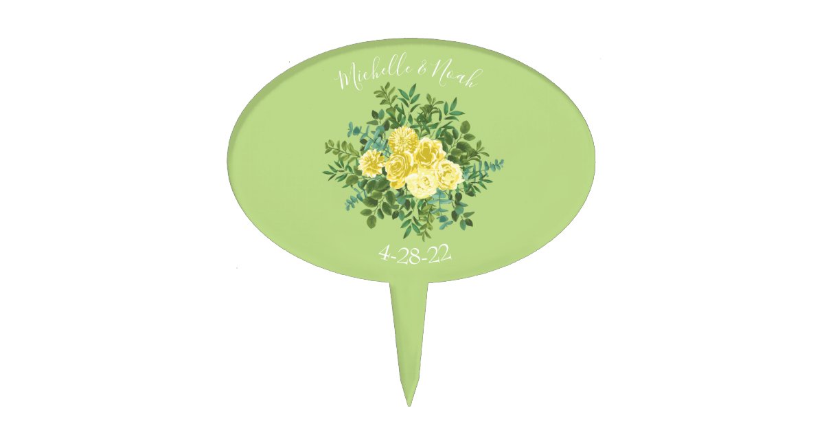 Yellow & Green Spring Rose Vintage Wedding Cake Topper | Zazzle