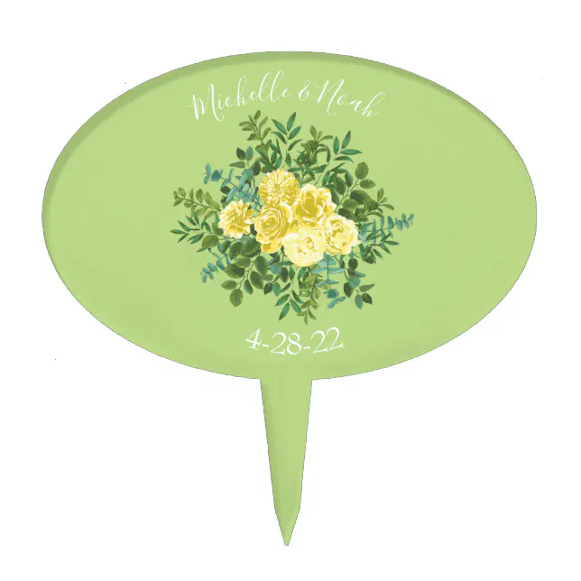 Yellow & Green Spring Rose Vintage Wedding Cake Topper | Zazzle