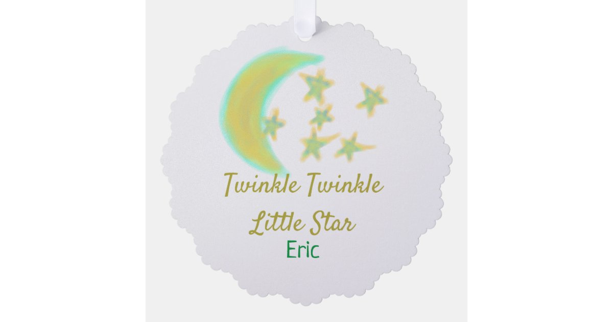 Yellow green twinkle Twinkle Little Star add name Ornament Card | Zazzle