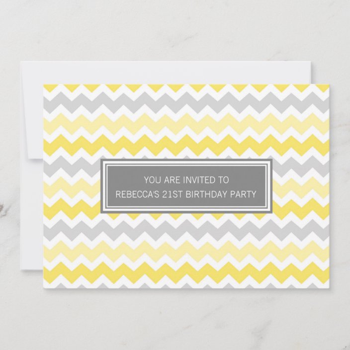Yellow Grey Chevron 21st Birthday Party Invitation | Zazzle.com