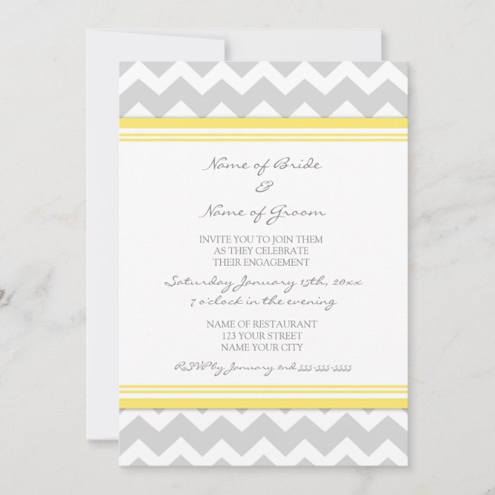Yellow Grey Chevron Engagement Party Invitations | Zazzle.com