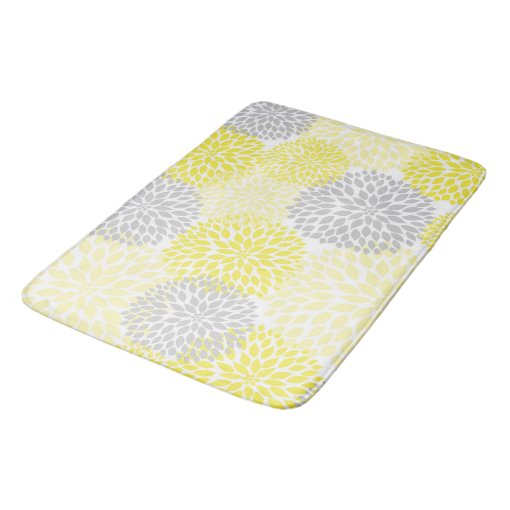 Yellow Grey Dahlias / flowers floral bathroom Bathroom Mat | Zazzle