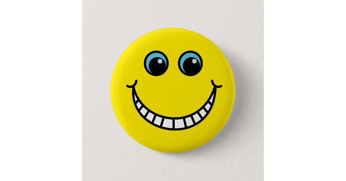 Yellow Grinning Emoji Face Pinback Button | Zazzle