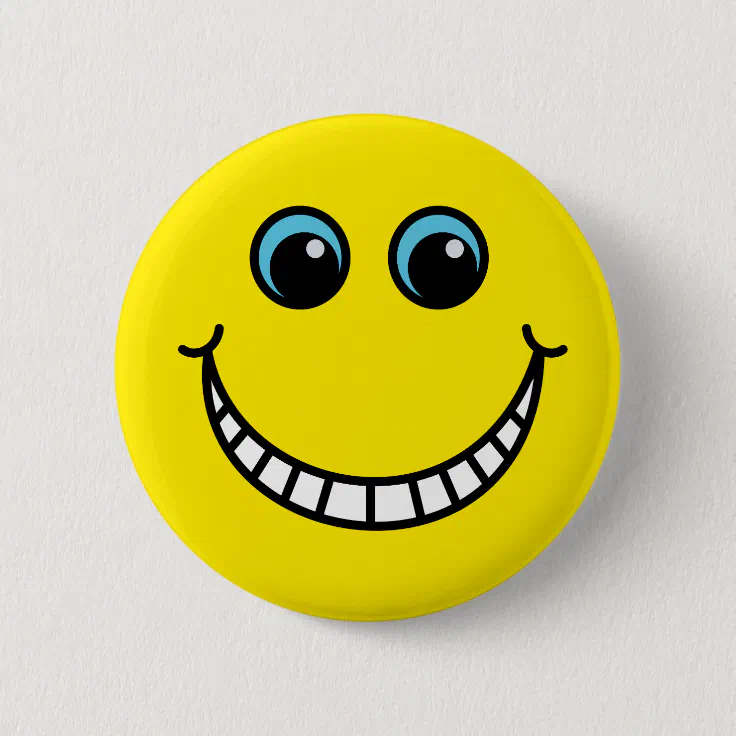 Yellow Grinning Emoji Face Pinback Button | Zazzle