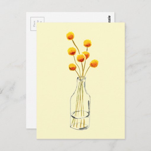 Yellow happy Billy Button flowers Australian art Postcard | Zazzle